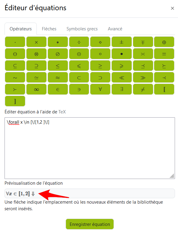 écrire l'équation mathématique à l'aide des différents boutons de l ...